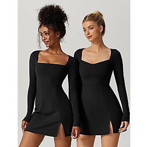 QINSEN Women's Plus Size Square Neck Bodice Dress High Waist Casual Short Dress Black XL