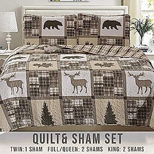 Great Bay Home Lodge Bedspread King Size Quilt with 2 Shams. Cabin 3-Piece Reversible All Season Quilt Set. Rustic Quilt Coverlet Bed Set. Stonehurst Collection.
