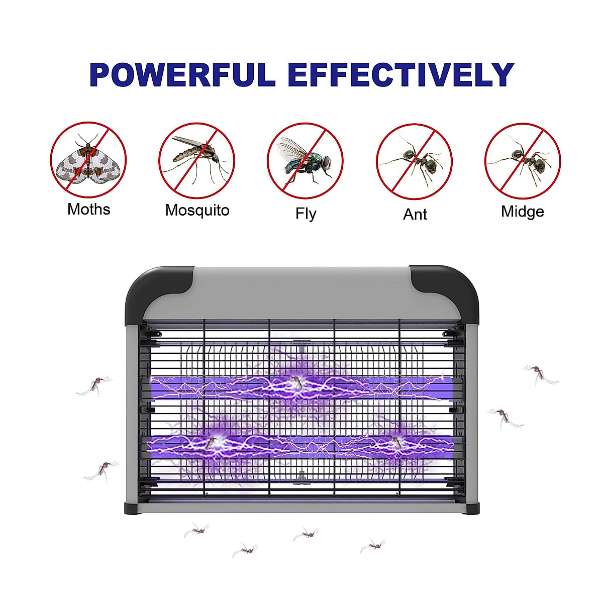 VOLTORB Electric Bug Zapper, Buzzbug Mosquito Zapper, Mosquitoes Flies Killer Repellent Indoor Insect Killer Powerful 2800 Volt Grid UV Light, with Washable Tray Clean Brush Steel Chain