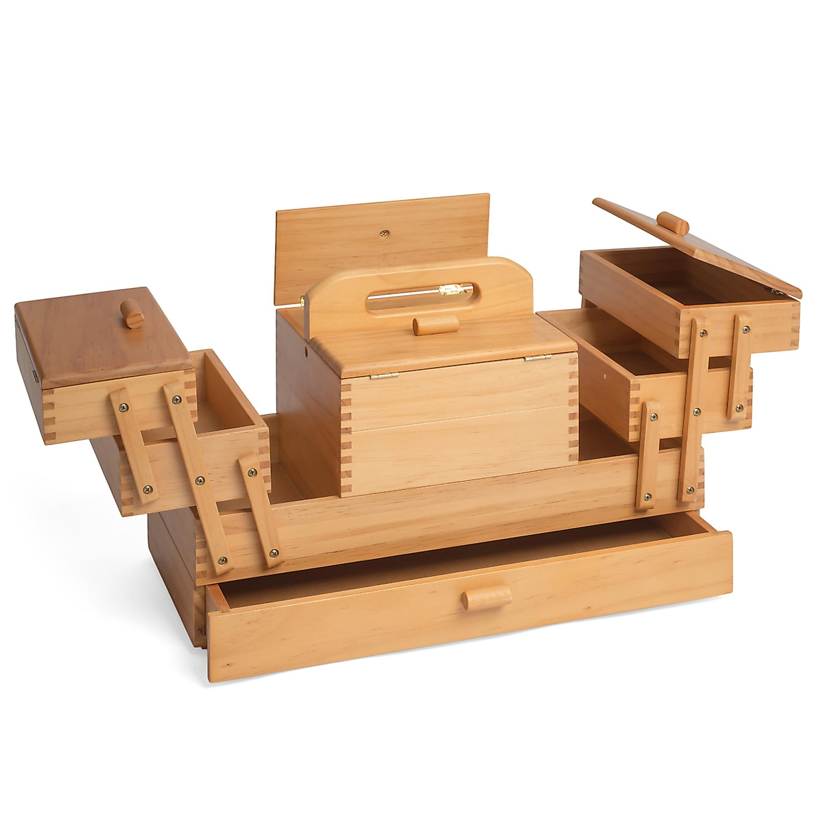 Hobby Gift Wooden Cantilever Sewing Crafting Hobby Storage Box, Wood, Assorted, 23.5 x 45 x 32 cm