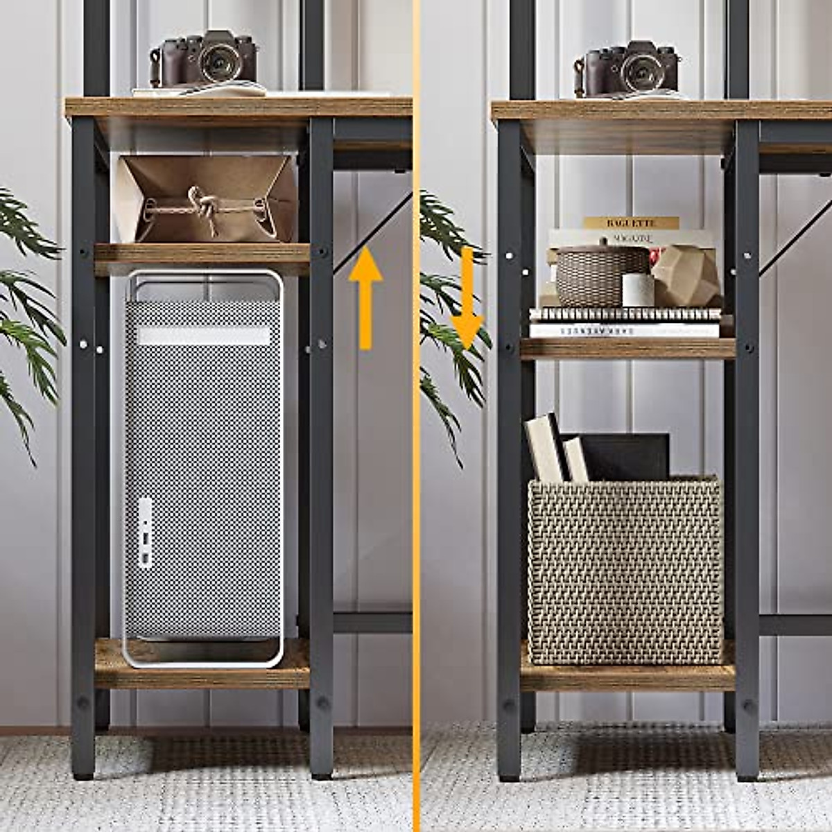 CubiCubi L-Shaped Desk with Hutch, 60" Corner Computer Desk, Large Home Office Desk with Bookshelf and Storage Shelves, Space-Saving, Rustic Brown