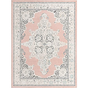 Unique Loom Parker Collection Colorful Medallion Pink/Beige Area Rug (9' 0 x 12' 0)