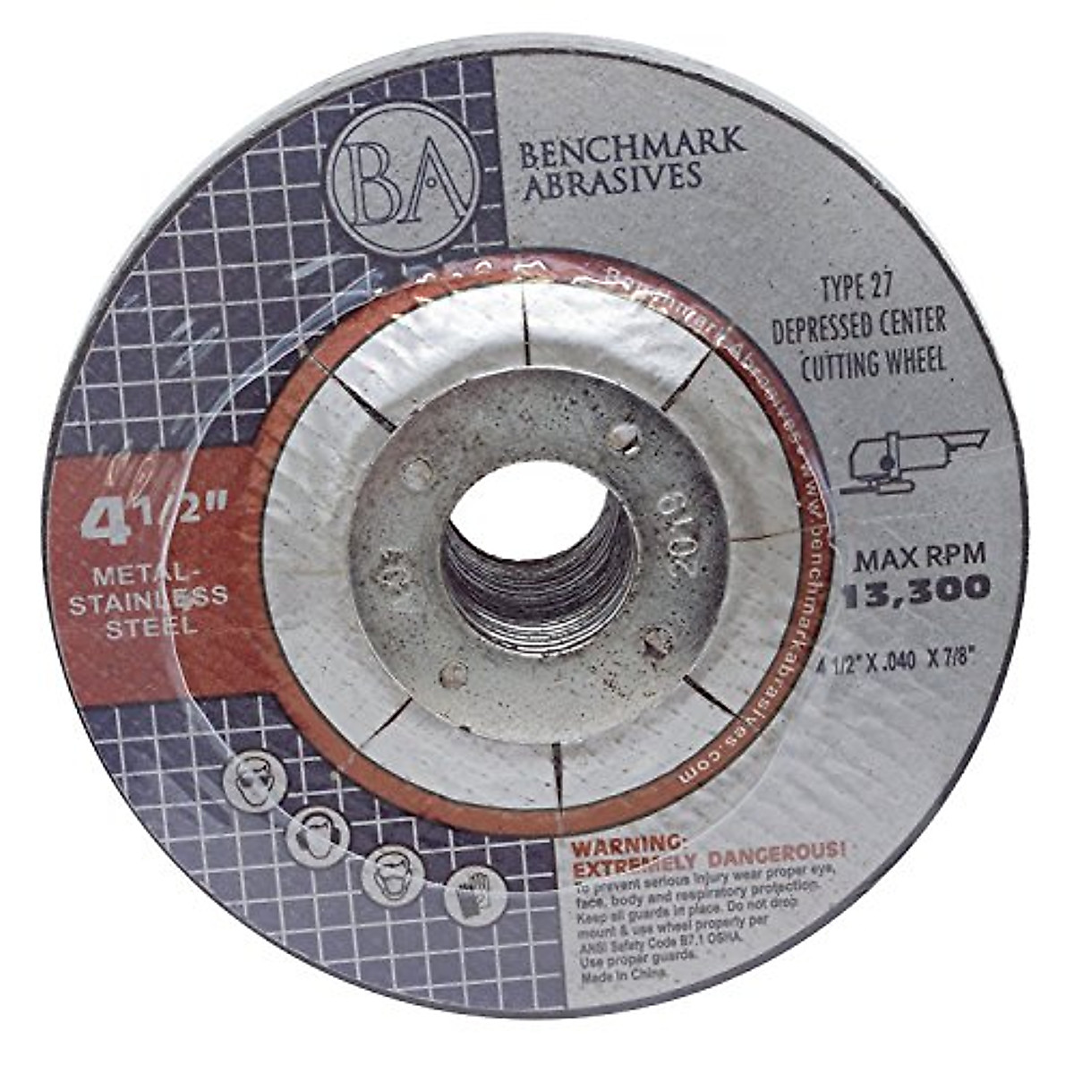 Benchmark Abrasives 4-1/2" Aluminum Oxide Depressed Center Thin Cut Off Wheel .040" Thick 7/8"Arbor, Metal Cutting Grinding Wheel, Angle Grinding Cutting Wheel - 50 Pack
