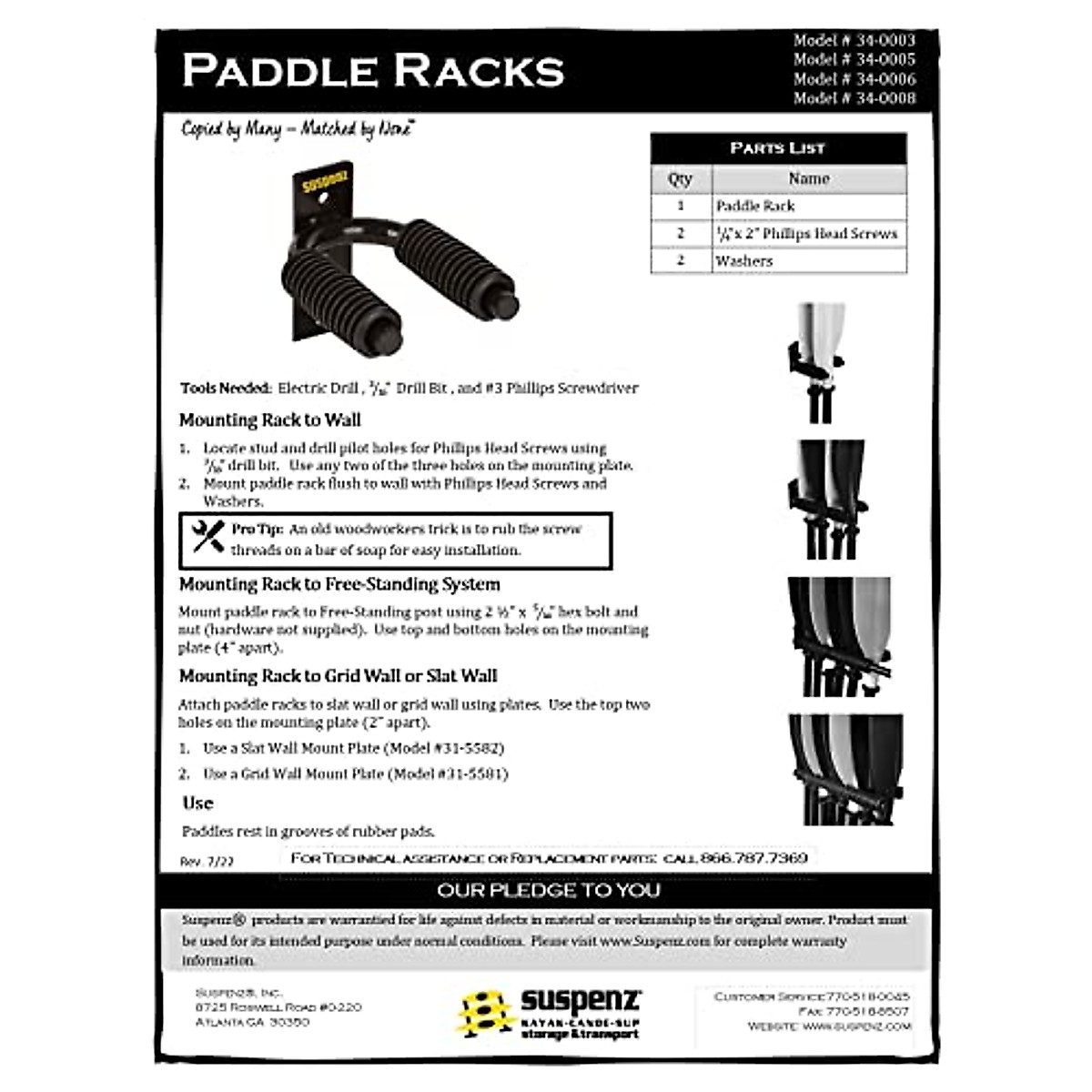 Suspenz 8-Paddle Rack, Black (34-0008), 18", Kayak