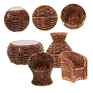 BESTonZON 1 Set Mini Garden Decor Mini Woven Chair Light Brown Doll House Supplies Doll House Resin