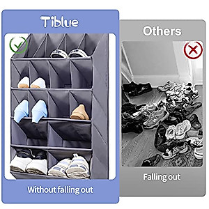 Wall-mounted shoe rack, 12 small pockets and 4 larger storage space, narrow door hanging shoe rack, door shoe rack, gray