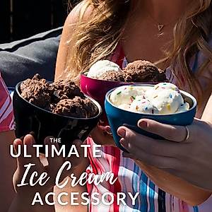 CALICLE - Insulated Ice Cream Bowl Set with Lid, Double Wall Vacuum Insulated Stainless Steel, for Cold and Hot Foods (Cereals, Soups, Snacks, Dips) - 12oz, Set of 2 (White Frost/Midnight Black)