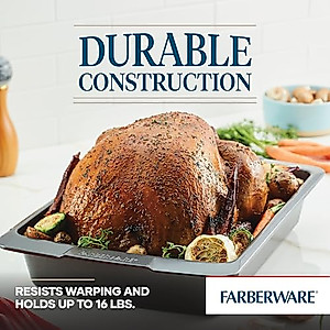 Farberware Bakeware Nonstick Roasting Pan/Roaster with U-Rack, 14.75 Inch x 10.75 Inch - Gray