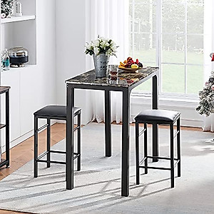 VECELO 3-Piece Pub Dining Set Counter Height Breakfast Table with 2 Bar Stools, Seating for Two, Rustic BRN