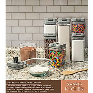 Shazo Airtight Container Set for Food Storage - 7 Piece Set + Heavy Duty Plastic - BPA Free - Airtight Storage Clear Plastic w/Gray Interchangeable Lids kitchen counter storage Bin -18 Labels+Marker