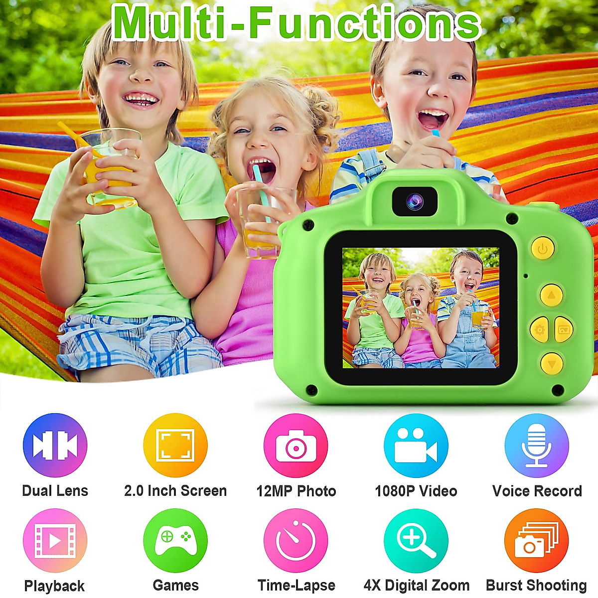 GKTZ Toys for Girls Age 3-8, Kids Camera Digital Video Toddler Camera Children Camcorder Birthday Gifts for 3 4 5 6 7 8 Year Old Girls with 32GB SD Card
