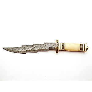 Skokie Knives Custom Damascus Steel Hunting Knife Camel Bone Handle-Handmade Premium Quality Edge Fixed Blade–Multipurpose–Ideal for Survival Camping Hiking Outdoor Every Day Carry Professional