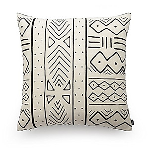 Hofdeco Premium Decorative Throw Pillow Cover Heavy Weight Cotton Linen African Mud Cloth Inspired Print Ethnic Natural Dots and Line 20x20 Inches 50x50cm Set of 2