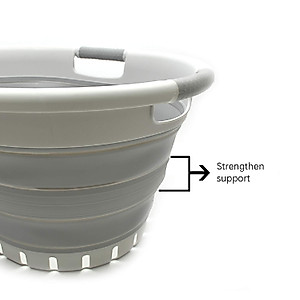 SAMMART 36L (9.5 gallon) Collapsible 3 Handled Plastic Laundry Basket-Foldable Pop Up Storage Container/Organizer-Space Saving Basket (3 handled Oval, Grey/Grey)