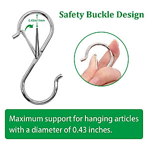 Seamaka 8 pcs 3.5 inch Silver S Hooks,Heavy Duty S Shaped Hooks for Hanging Rust-Proof S Hooks with Safety Buckle Design for Hanging Plants Coffee Cups Pots and Pans Clothes Bags in Kitchen Bathroom