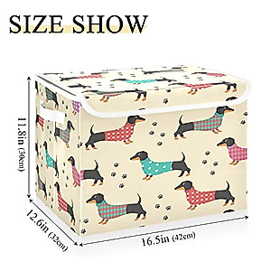 Kigai Cute Dogs Storage Basket with Lid,Collapsible Storage Box Fabric Storage Bin for Closet,Office,Bedroom,Nursery