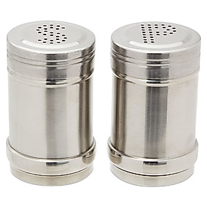 Juvale 2 Ounce Stainless Steel Metal Salt and Pepper Shakers for Kitchen Counter, Dinner Table, Condiments, and Cooking, Refillable, Perforated "S" and "P" Caps (3.5 in)