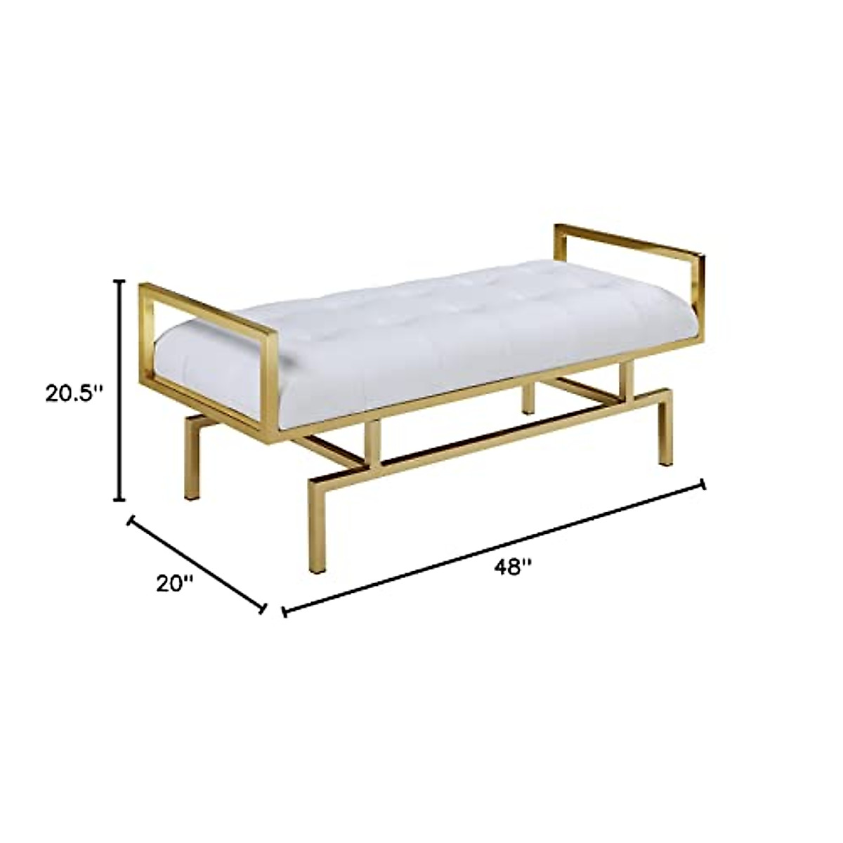 Iconic Home Bruno PU Leather Modern Contemporary Tufted Seating Goldtone Metal Leg Bench, White