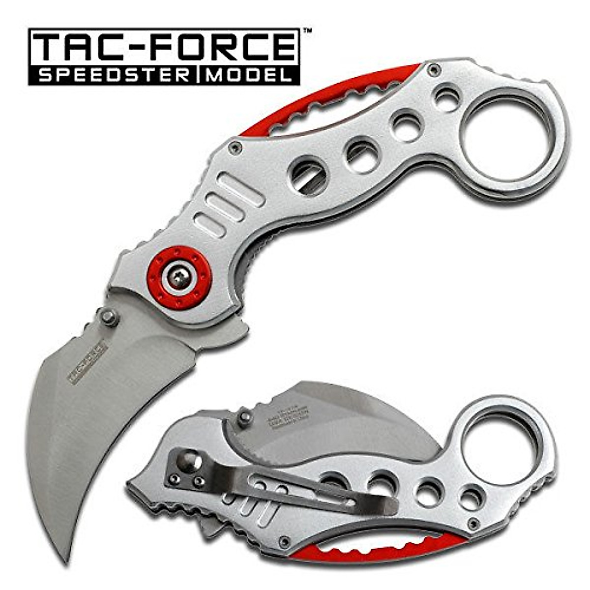 Pocket Knife Folding Tactical Rescue Knife Spring Assisted Open TAC-Force Silver KARAMBIT Claw Speedster Finger Hole TF-578S + Free eBook by Only US