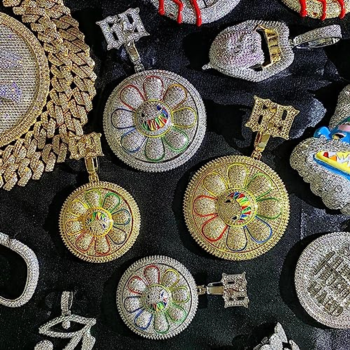 ICEDIAMOND 14K Full CZ Diamond Spin-Up Daisy Painted Rotating Pendant Crazy Chain Necklace, Gold Plated Iced Out Bling Zirconia Hip Hop Charm Jewelry for Men Women (White-Large)