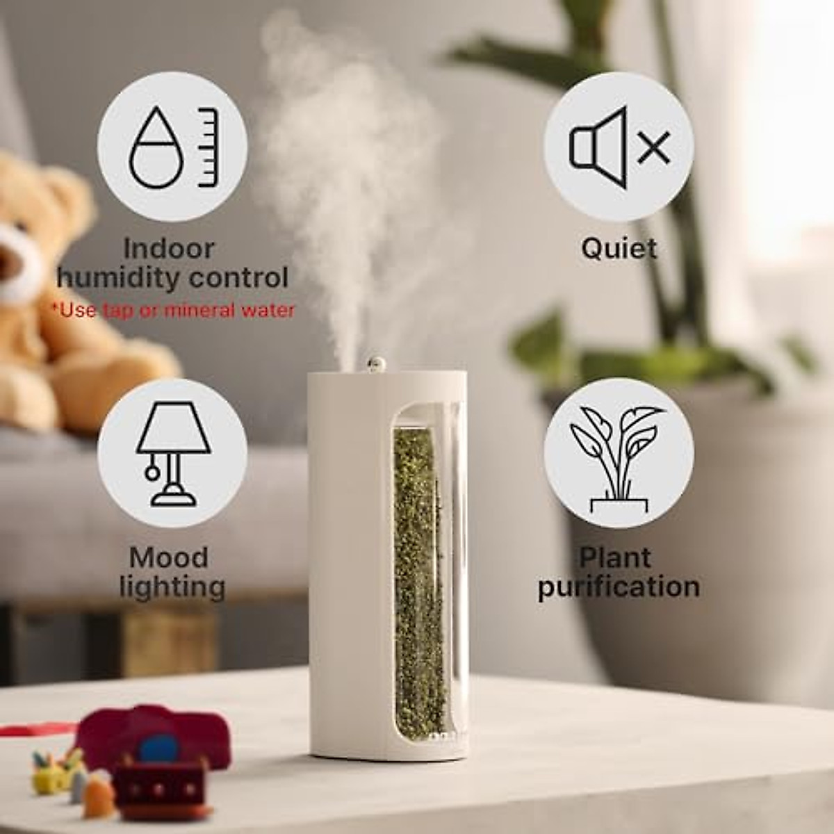 Mosslab Moss Air - Living Moss Humidifier | Aesthetic & Relaxing | Mindfulness & Meditation | Easy-Care Indoor Plants | Terrarium & Tabletop Decor | Mist Waterfall | Portable & Whisper-Quiet