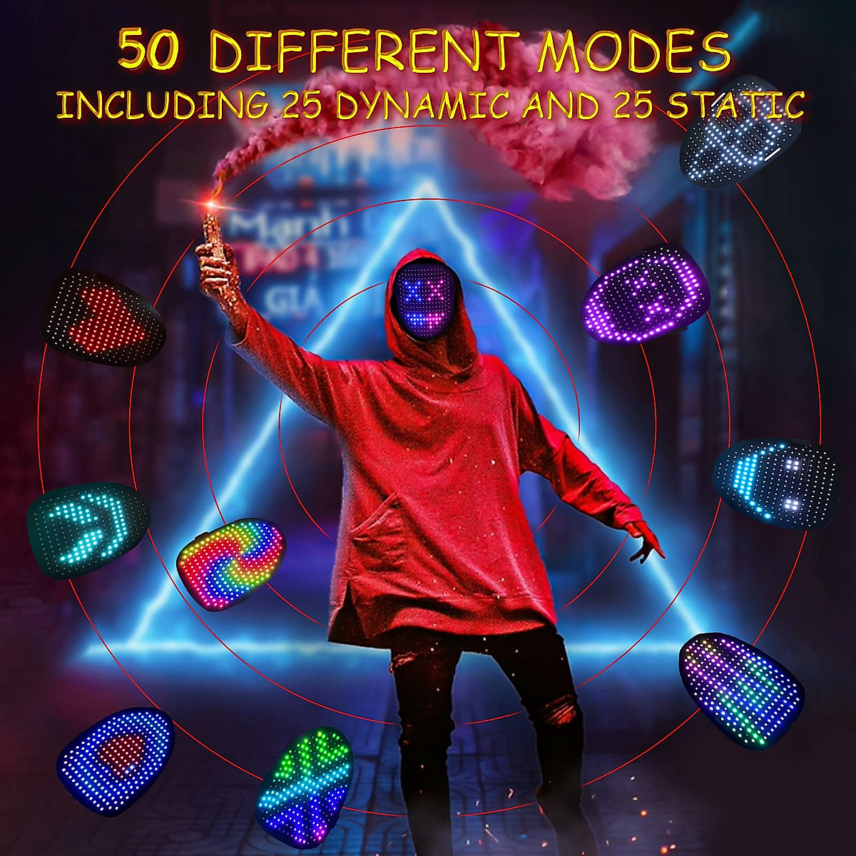 momoga Led Mask Scary halloween Costumes With 50 Presets Pattern, Masquerade mask for men With Gesture Sensing For Party Masquerade Dj Costume Party, Halloween mask led light up mask for Adult Kid