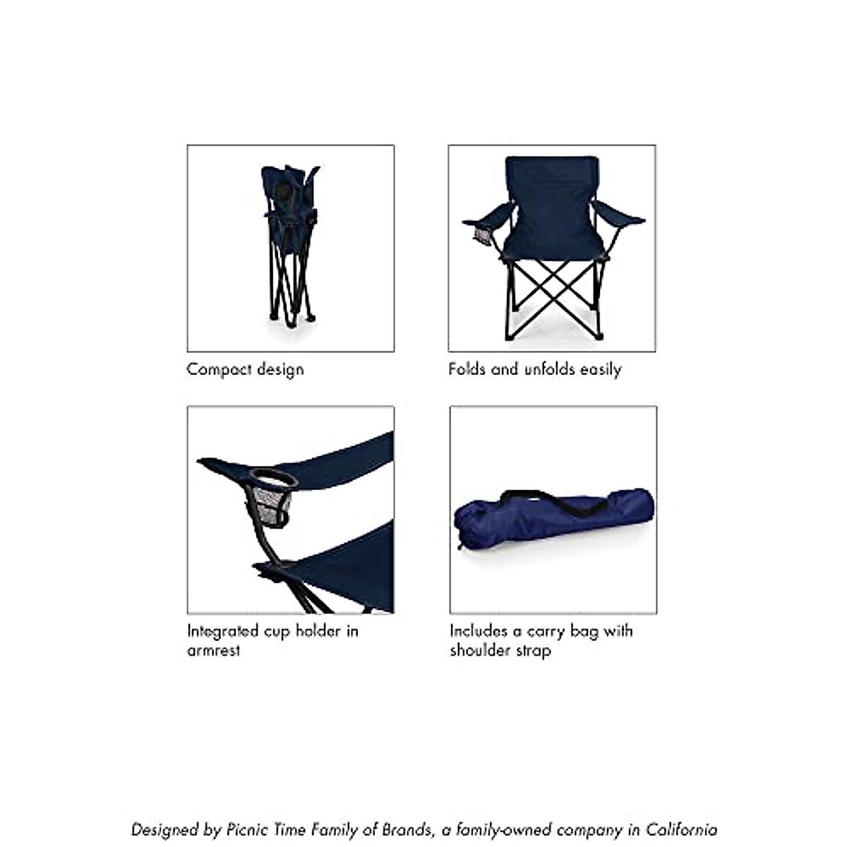 PICNIC TIME NCAA NC State Wolfpack PTZ Camp Chair, Picnic Chair, Beach Chair with Carrying Bag, (Black), 20.5 x 33 x 34