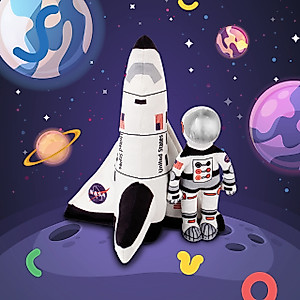 Dazmers 10” Stuffed Space Shuttle and Astronaut Plush Soft and Cuddly Plush Space Shuttle Toy for Kids –Birthday Gift for Boys Girls, Toddlers Pretend Role Play