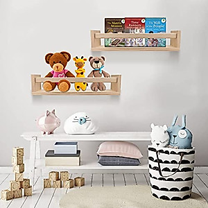 BIROLA Nursery Book Shelves Set of 4,Wood Floating Nursery Shelves for Wall,Wall Bookshelves for Kids，Bathroom Decor, Kitchen Spice Rack (Set of 4)