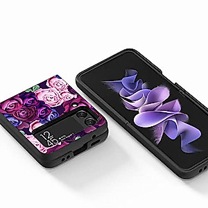 Phone Case for Samsung Galaxy Z Flip 3 Z Flip 4 5G Black Hard PC Cover Purple Lavender Flowers,Z5,for Z Flip 3 5G