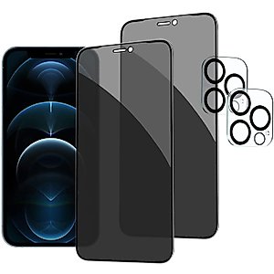 HXL [2+2 Pack] iPhone 12 Pro Max Privacy Screen Protector with Camera Lens Protector Full Coverage Anti-Spy Tempered Glass Film 9H Hardness Upgrade Edge Protection Easy Installation Bubble Free