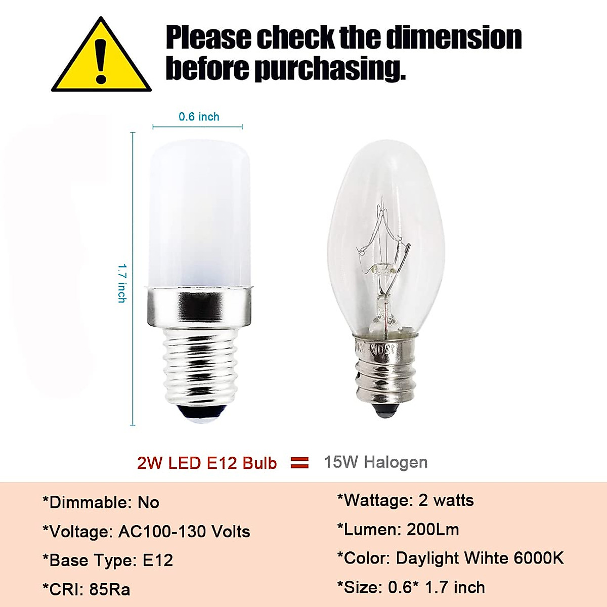 KAKEMONO E12 Dryer LED Bulb 120V for Dryer Drum, Water Ice Dispenser, Refrigerators, Night Light,2W Cool White 6000K, Non-dimmable, Pack of 4