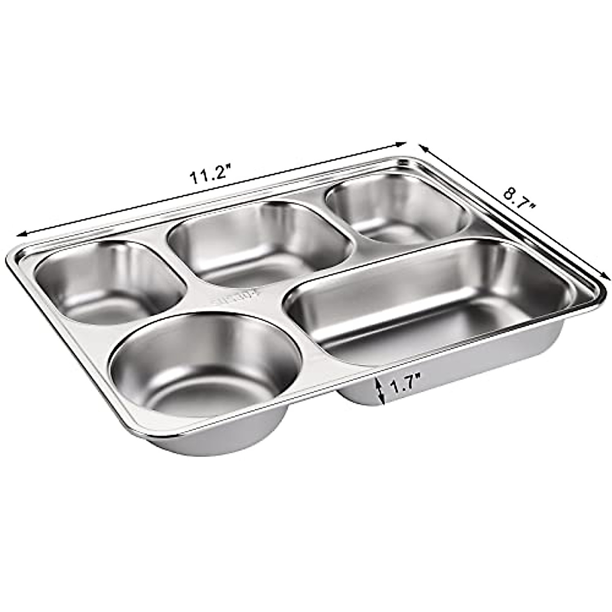 Tebery 3 Pack Stainless Steel Rectangular Divided Plates Tray, 5 Sections Dinner Plates for Adults,Kids, Picky Eaters, Campers, and Portion Control