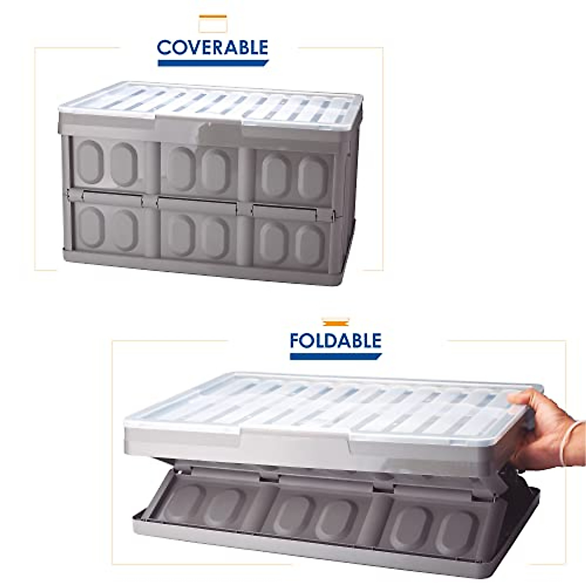 Collapsible and Foldable Plastic Storage Bins Containers. Stackable Organizer Storage Box and Utility Crates for your Home and Vehicle (S, w/ Lid)