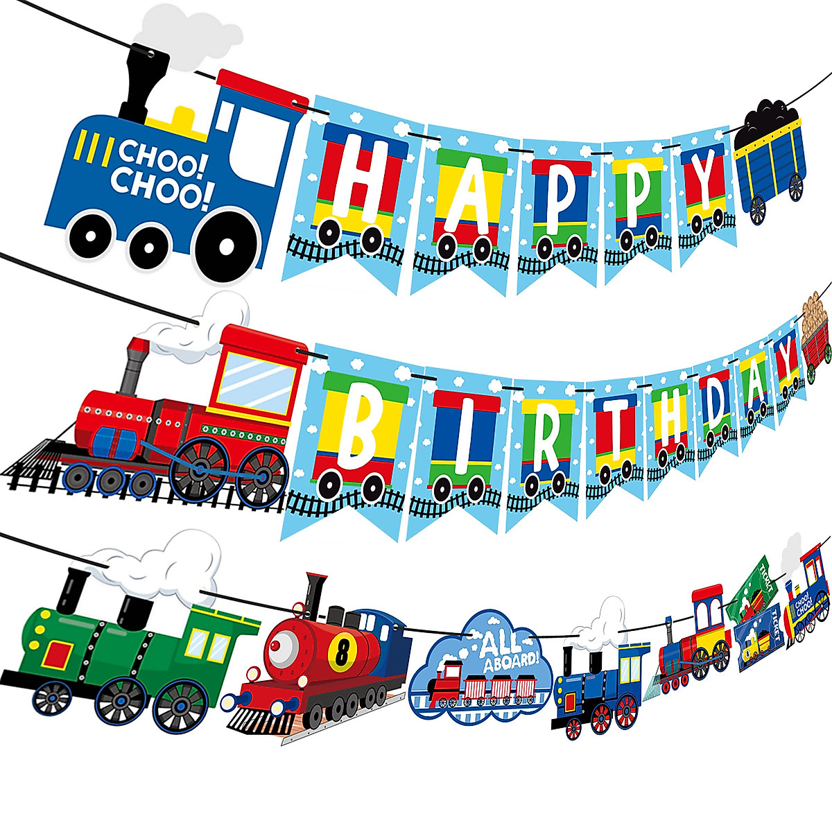Train Party Decorations Train Birthday Party Supplies Railroad Happy Birthday Party Banners Cake Topper Steam Train Cupcake Toppers Railway Vehicle Ballons for Train Theme Baby Shower Supplies