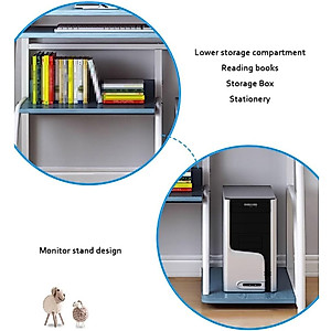 ZUMAHA Home Office Computer Desk with Pullout Keyboard Tray Monitor Stand PC Study Desk Lower Shelf Modern Gaming Desk