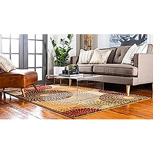 Unique Loom Barista Collection Modern, Abstract, Geometric, Circles, Urban, Rustic, Warm Colors Area Rug, 9 ft x 12 ft, Beige/Burgundy