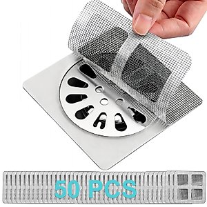 Shower Drain Hair Catcher Disposable 50 Pack，4" X 4" Shower Drain Cover Mesh Stickers Easy to Install and Clean Suit for Bathtub, Bathroom, Kitchen and Laundry
