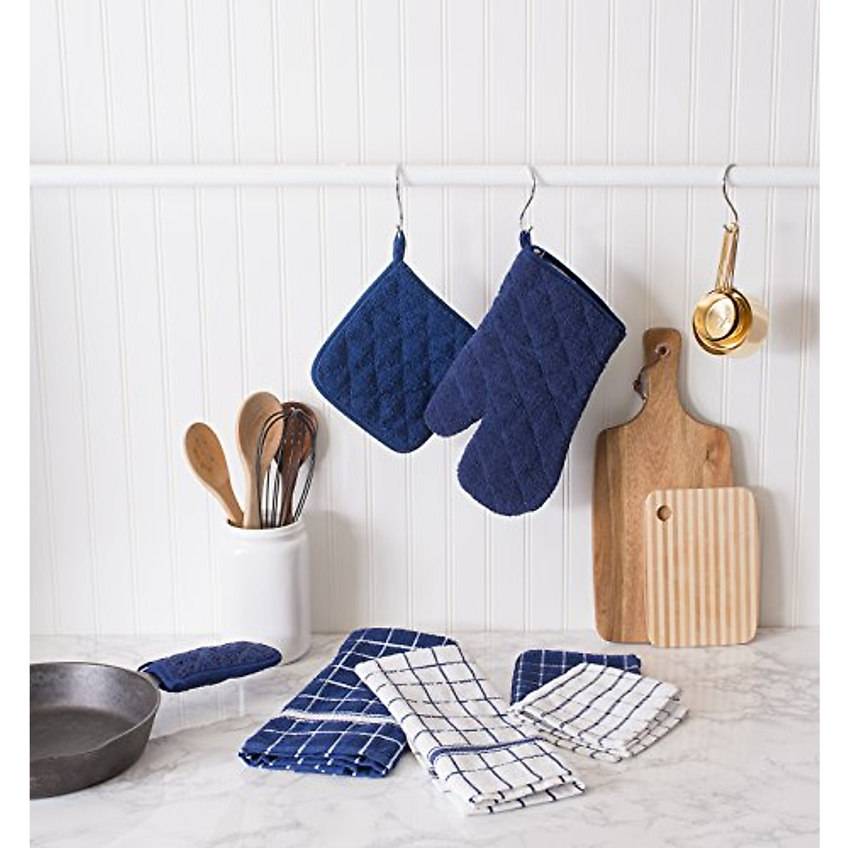 DII Basic Terry Collection Quilted 100% Cotton, Potholder, Nautical Blue, 3 Piece
