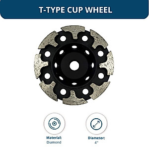 Benchmark Abrasives 4” Threaded T-Type Diamond Grinding Cup Wheel for Angle Grinder with 5/8"-11 Arbor Hole Use on Concrete, Granite, Marble, Masonry, Natural Stone (4”)