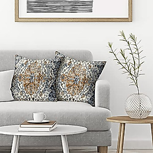 AEIOAE Boho Pillow Covers 20x20 Inch Set of 2,Carpet Pattern Throw Pillows Case,Rust Blue Ethnic Design Outdoor Decorative Square Linen Farmhouse Decor Cushion Covers for Home Sofa Bed Couch