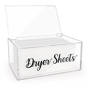 Acrylic Dryer Sheet Dispenser with Hinged Lid, Clear Rustic Farmhouse Style Dryer Sheet Container Storage Box for Laundry Room Organization, Laundry Softener Dispenser, Home Laundry Room Decorations