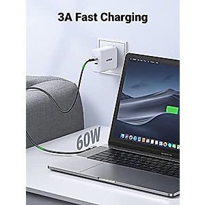 UGREEN 60W USB C to USB C Cable Right Angle USB C Fast Charging Cable Compatible with MacBook Pro/Air, iPad Pro/Mini/Air, Samsung Galaxy S23/S22/Z Fold/Z Flip, Google Pixel, Switch, etc. 6.6FT
