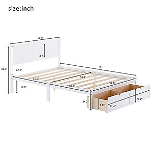 CITYLIGHT Full Size Bed, Platform Bed Frame with Headboard and Drawers, Wood Bed Frame for Kids, Teens and Adults, No Box Spring Needed, White
