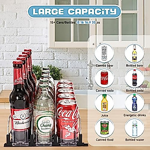 Upgrade Drink Dispenser for Fridge, Iklestar Self-Sliding Soda Can Organizer for Refrigerator and Adjustable Width, 12oz to 20oz holds 15+ Cans(3 Rows, 38 CM)