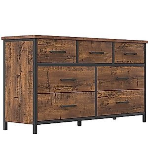 IKENO 7 Drawer Dresser for Bedroom, Industrial Wood Storage Dressers & Chests of Drawers with Sturdy Steel Frame, Storage Organizer for Bedroom Office Wood, Walnut