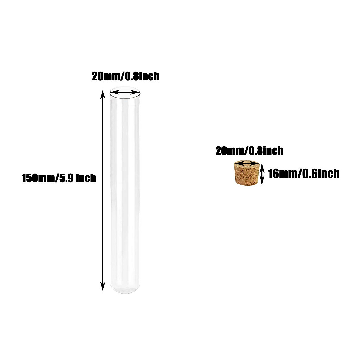 20x150mm 35ml Glass Test Tubes,20 Pcs Glass Test Tube with Cork Stoppers for Bath Salts,Candy Storage,Plants,Science Themed Party and Home Decoration