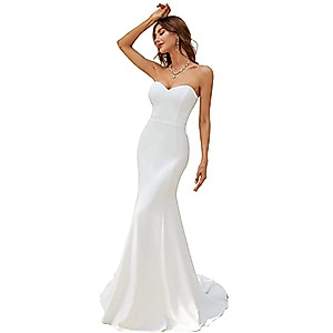 Ever-Pretty Women's Sweetheart Off-Shoulder Sleeveless Wedding Dresses for Bride with Sweep Train White US4