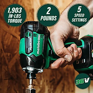 Metabo HPT 36V MultiVolt™ Cordless Triple Hammer BOLT Impact Driver Kit | 1/4-Inch Keyless | 5 Speed Modes | 3 LED Lights | Up to 1,903 in-lbs of Torque | IP56 Rated | Lifetime Tool Warranty | WH36DC