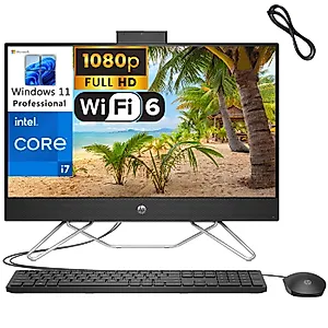 HP 24 AIO 23.8" FHD All-in-One Desktop Computer, 12th Gen Intel 10-Core i7-1255U, 16GB DDR4 RAM, 512GB PCIe SSD + 1TB HDD, WiFi 6, Bluetooth 5.2, Keyboard and Mouse, Windows 11 Home